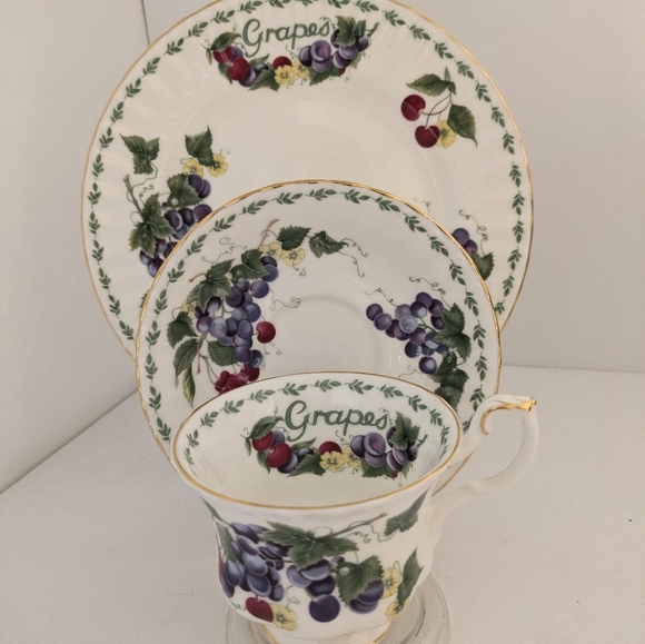 Royal Albert | Kitchen | Royal Albert Grapes Tea Coo Saucer Plate Trio ...